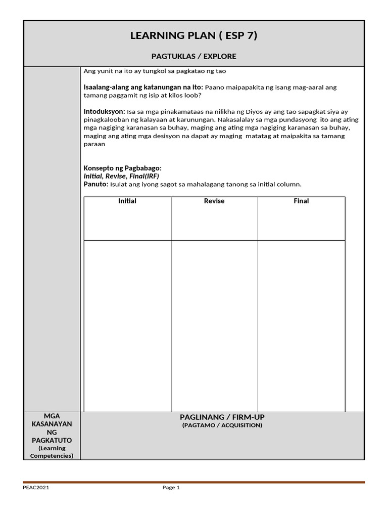 LEARNING-PLAN-Template (Grade 7) | PDF