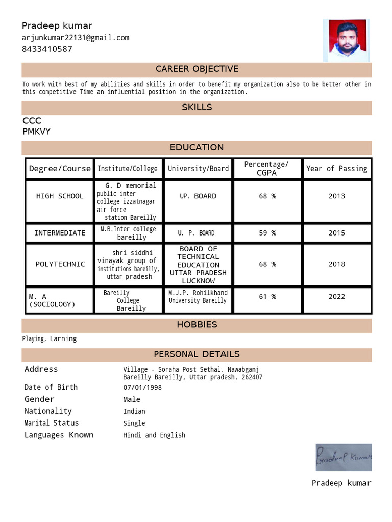 Resume - Pradeep Kumar - Format7 | PDF