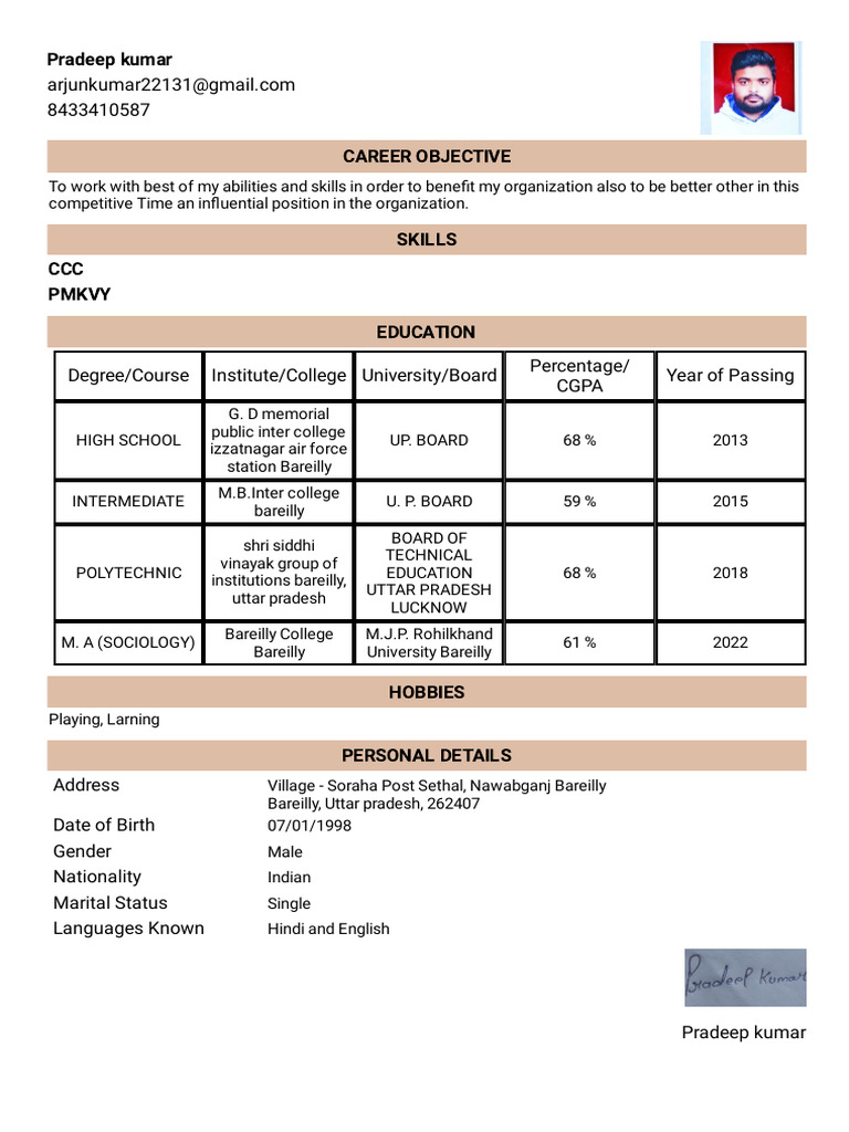 Resume - Pradeep Kumar - Format7 | PDF