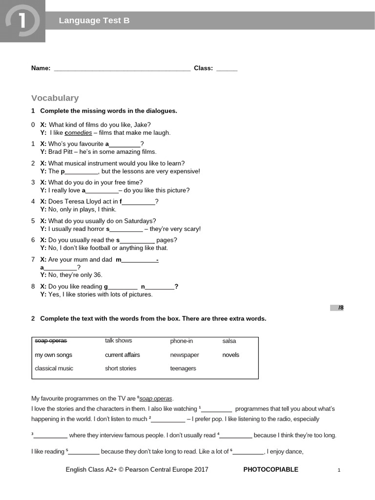 ECA2+_Tests_Language Test 1B | PDF