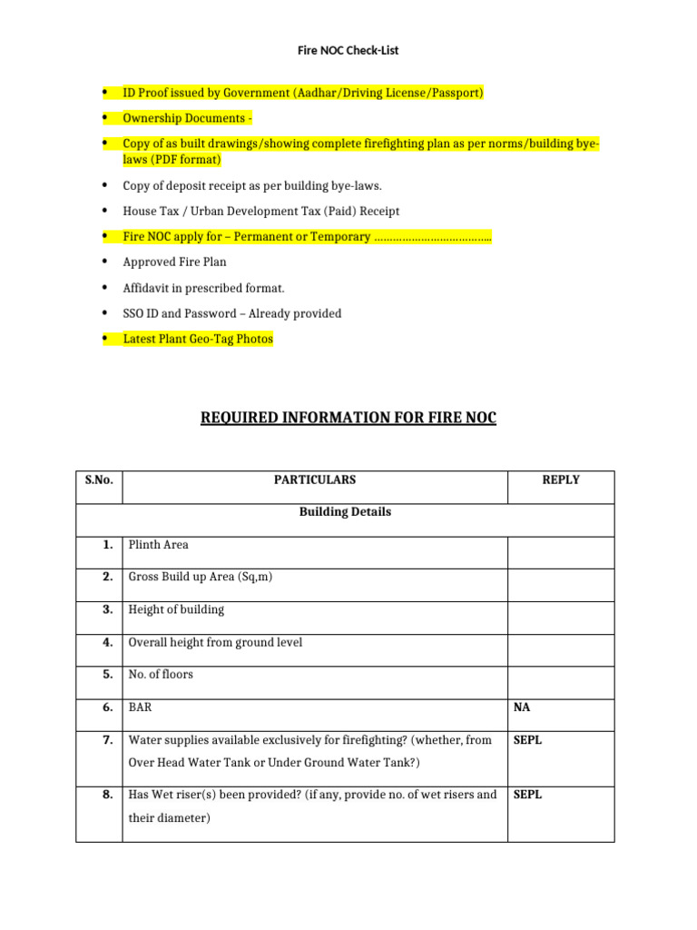 Fire NOC Checklist New Industry (1) - 11.10.2024 | PDF | Elevator | Pump