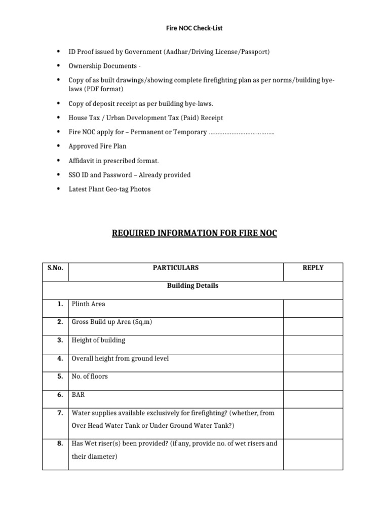 Fire NOC Checklist New Industry | PDF | Elevator | Pump