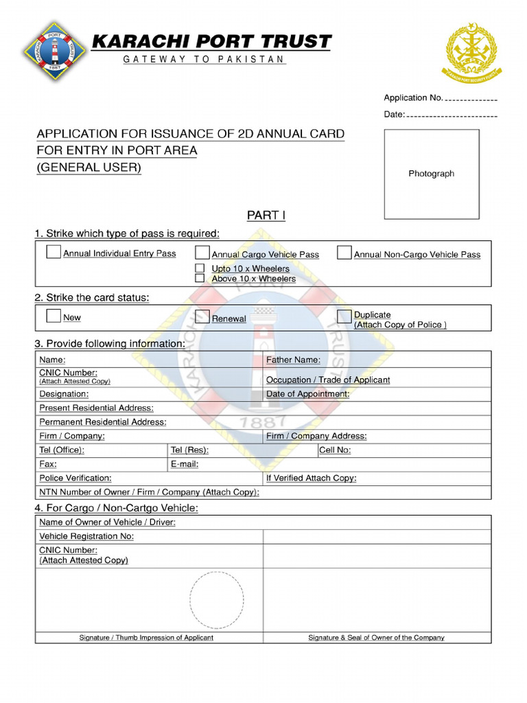 KPT ENTRY FORM FOR GENERAL PORT USER (2D CARD) - Fa90 | PDF