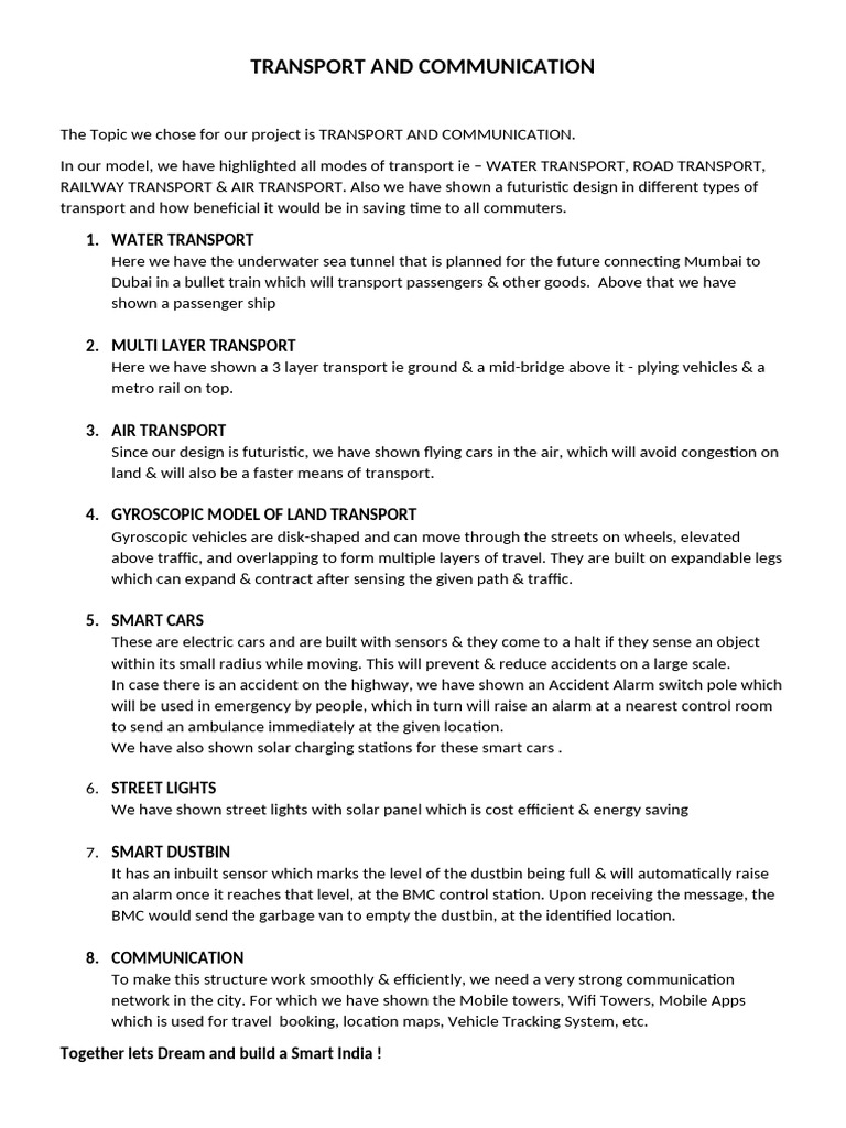 Transport & Communication Project Explanation | PDF | Transport | Rail ...