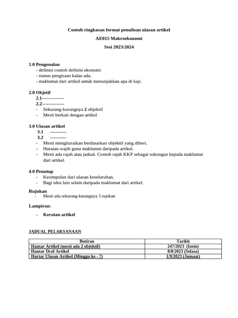 Arahan Dan Ringkasan Format Penulisan Ulasan Artikel | PDF