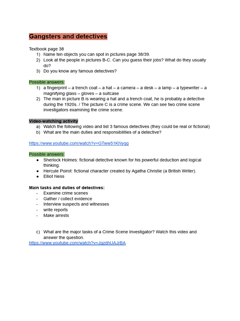 Gangsters and Detectives - Lesson 1 | PDF