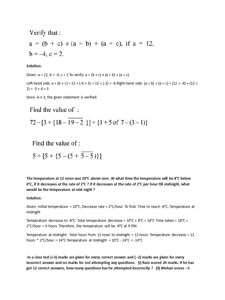Integers - Questions For Practise | PDF | Integer | Air Conditioning