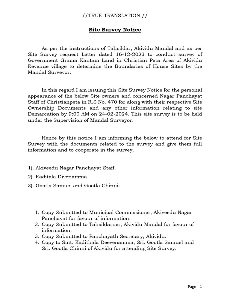Akividu Grama Kantam Land Survey Notice | PDF