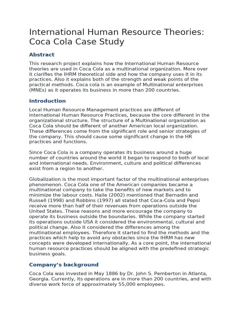 Coca Cola's IHRM Strategies Explained | PDF | Human Resource Management | Employment
