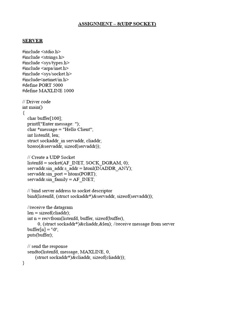 Assignment - 8 (Udp Socket) | PDF