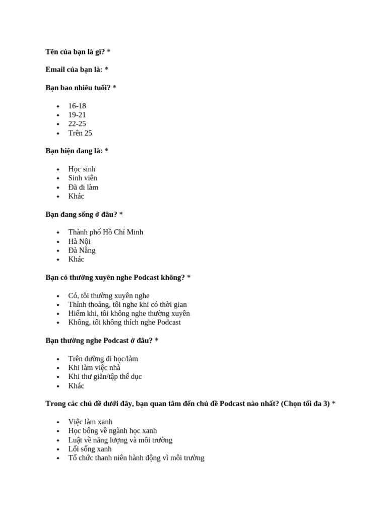 Form KH o Sát | PDF