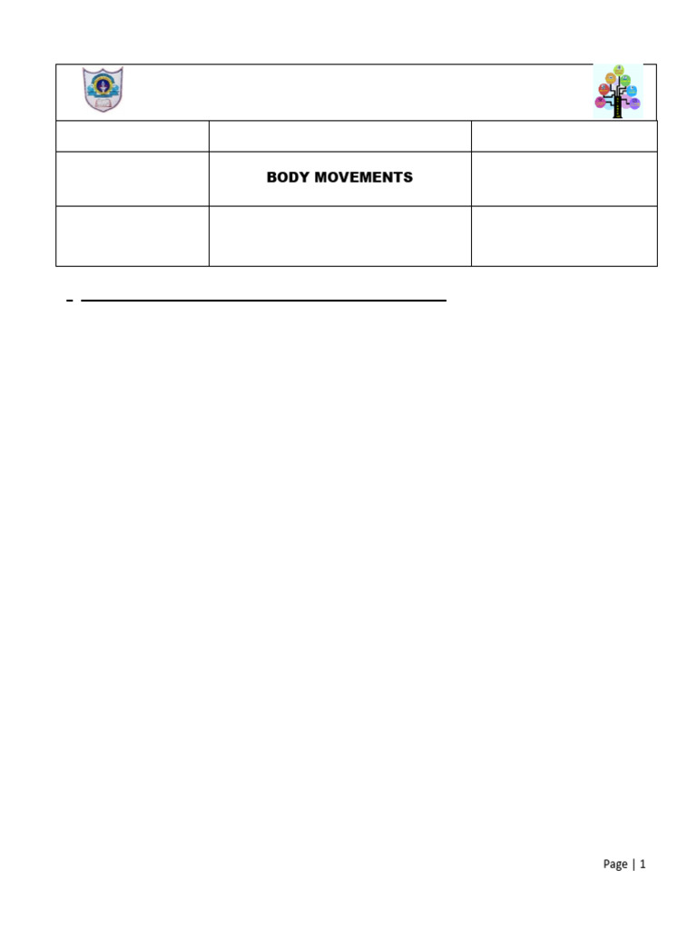 Body Movements Worksheet for Class VI | PDF | Skeleton | Bone