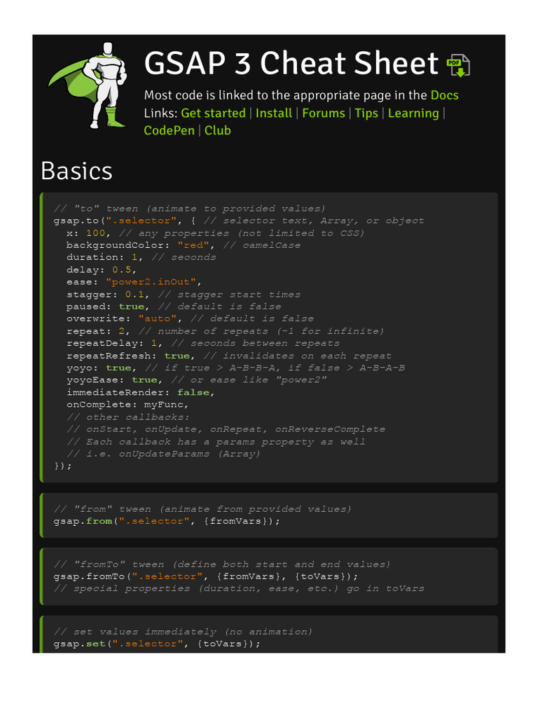 GSAP 3 Cheat Sheet - Version 1 | PDF | Computer Programming | Software Engineering