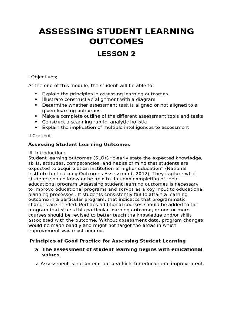 Ed 13 Lesson 2 Assessing Student Learning Outcomes | PDF | Educational Assessment | Rubric ...