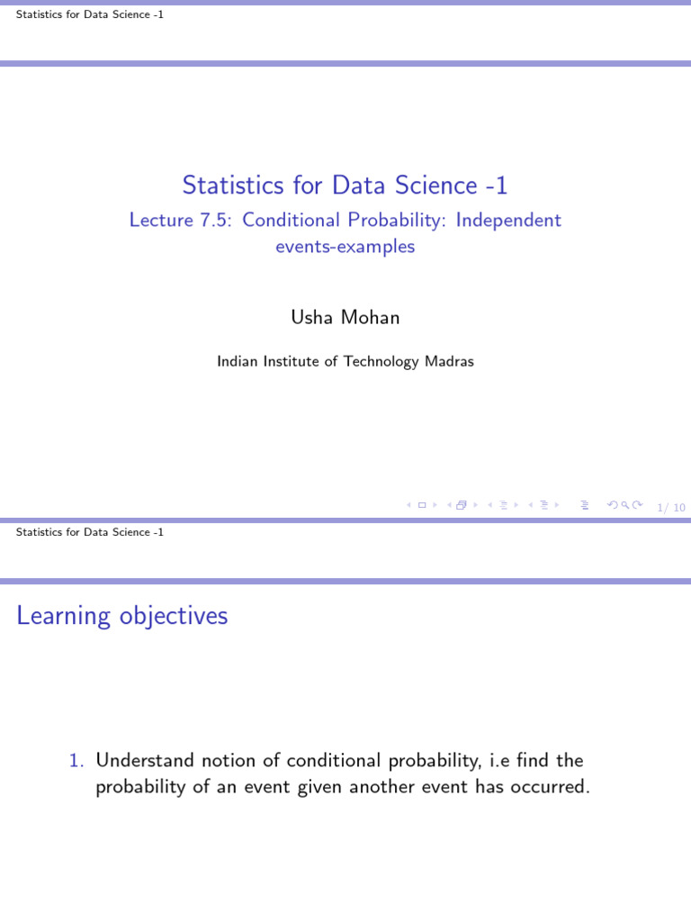 Lecture 7.5 - Conditional Probability - Independent Events Examples | PDF | Probability ...
