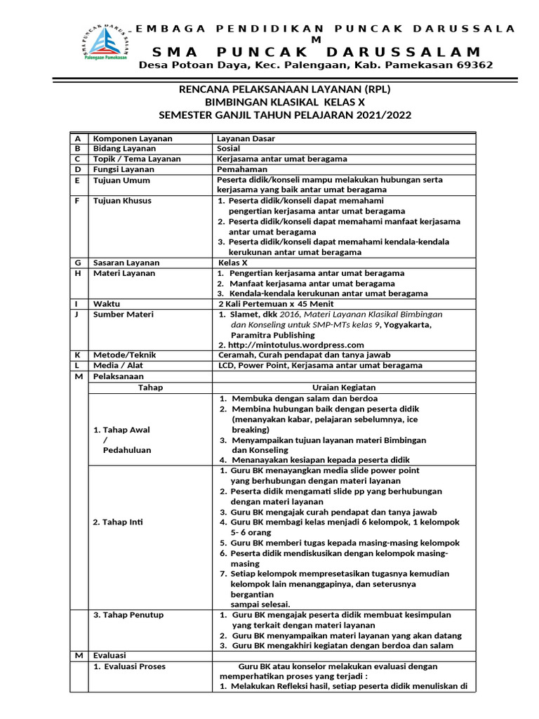 54 Butir 34 Dokumen Program Layanan BK Dalam Bidang Pengembangan Pribadi Sosial Akademik Dan ...