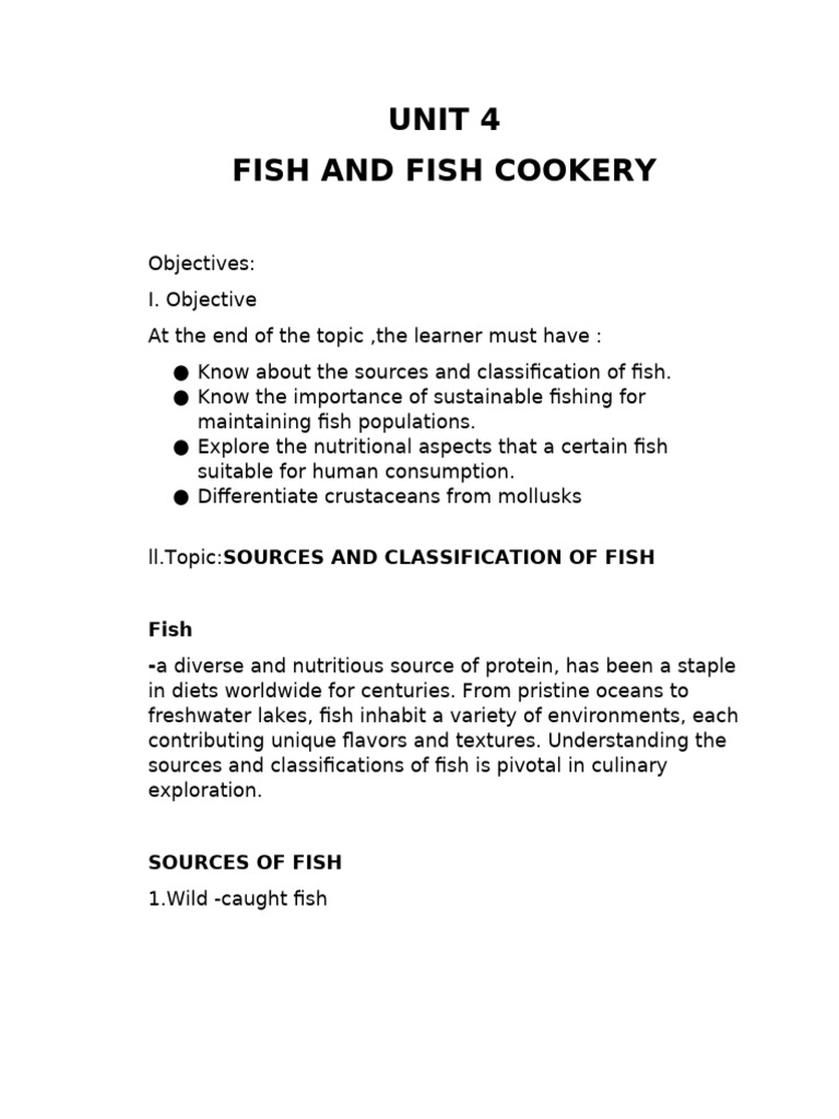UNIT 4.sources and Classification of Fish 1 | PDF | Mollusca | Fish