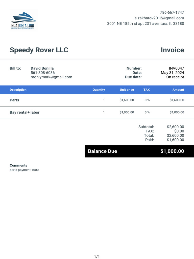 Speedy Rover LLC Invoice INV0047 | PDF