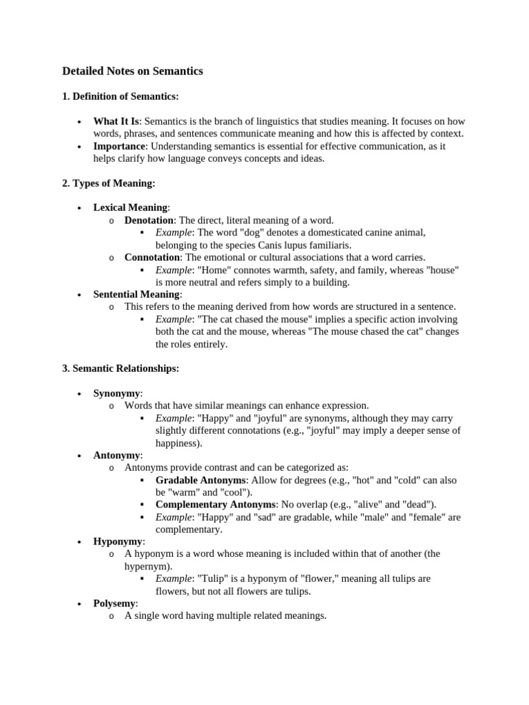 Semantics Doc For Exams Preparation Allama I | PDF | Semantics | Word