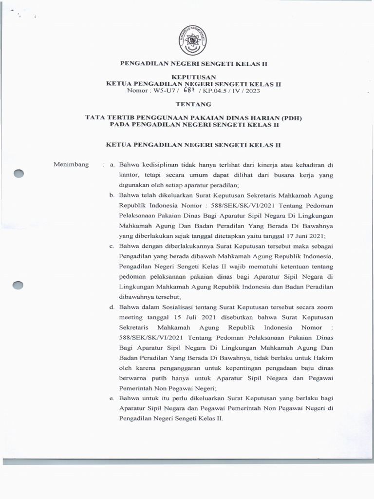 SK Pakaian Dinas Harian (PDH) | PDF