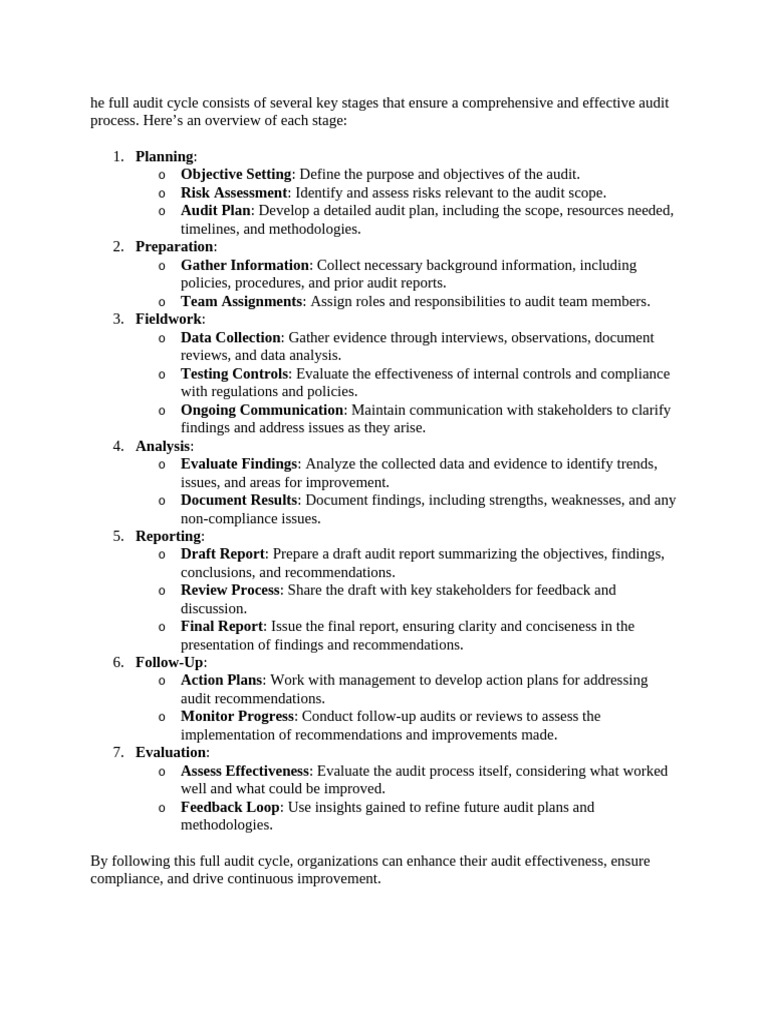 Comprehensive Audit Cycle Guide | PDF | Audit | Evaluation