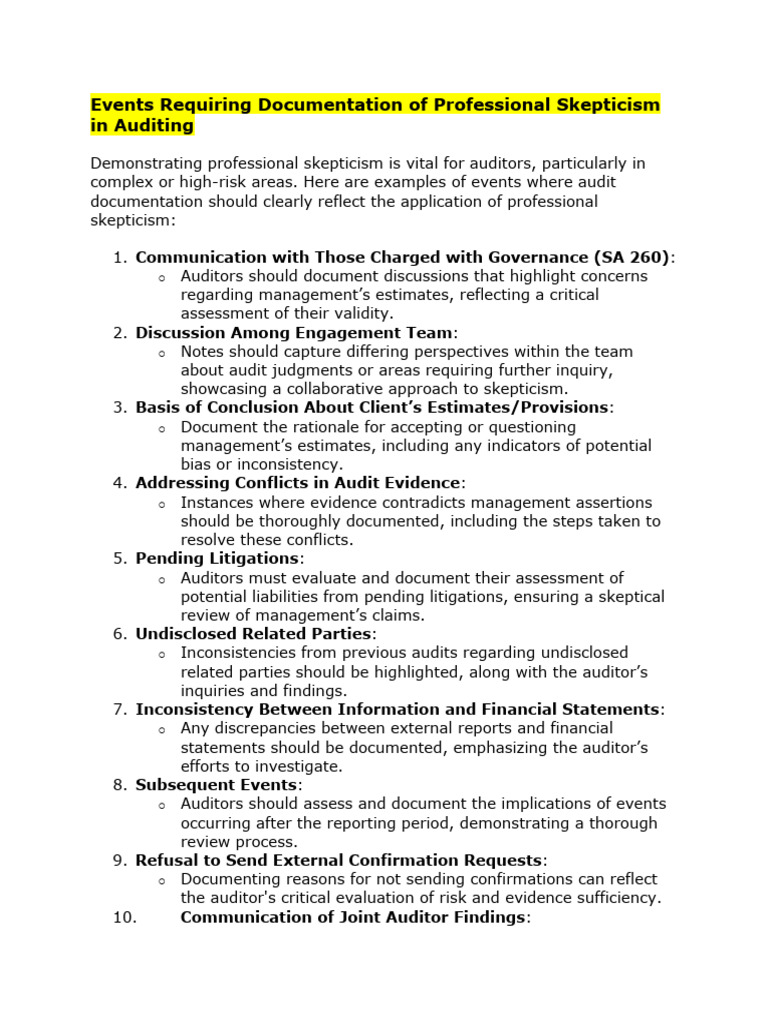 Events Requiring Documentation of Professional Skepticism in Auditing | PDF | Audit | Evaluation