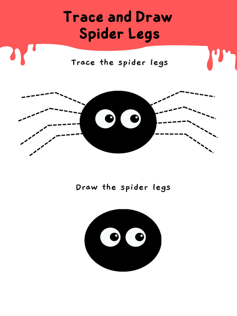 Halloween Trace and Draw Spider Legs Worksheet in Red Simple Style ...