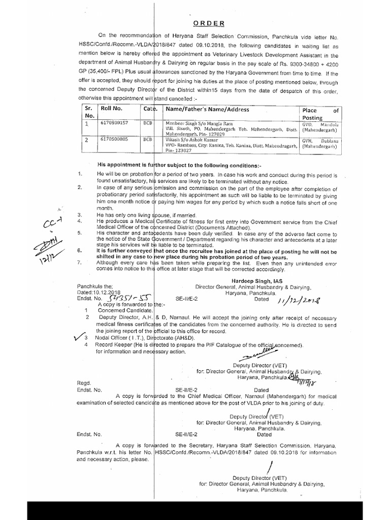 Appointment Orders of Veterinary Livestock Development Assistant | PDF Appointment Orders of Veterinary Livestock Development Assistant | PDF