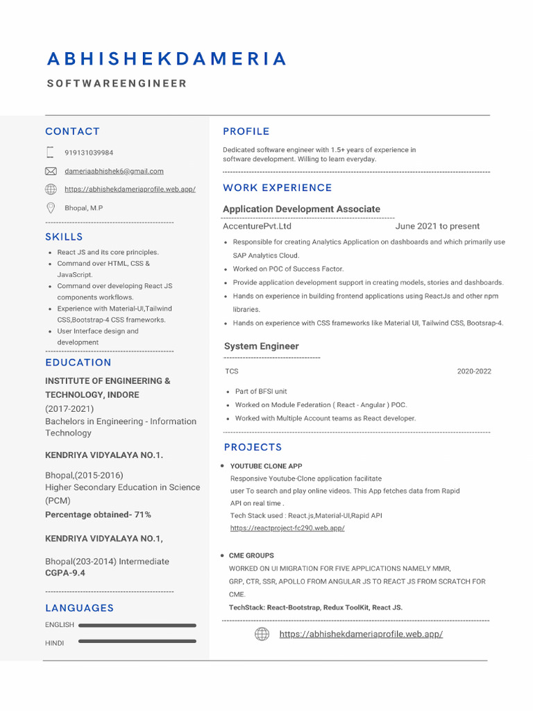 Minimalist White and Grey Professional Resume | PDF