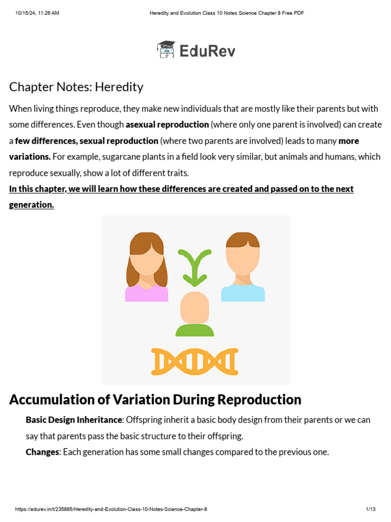 Heredity and Evolution Class 10 Notes Science Chapter 8 | PDF ...