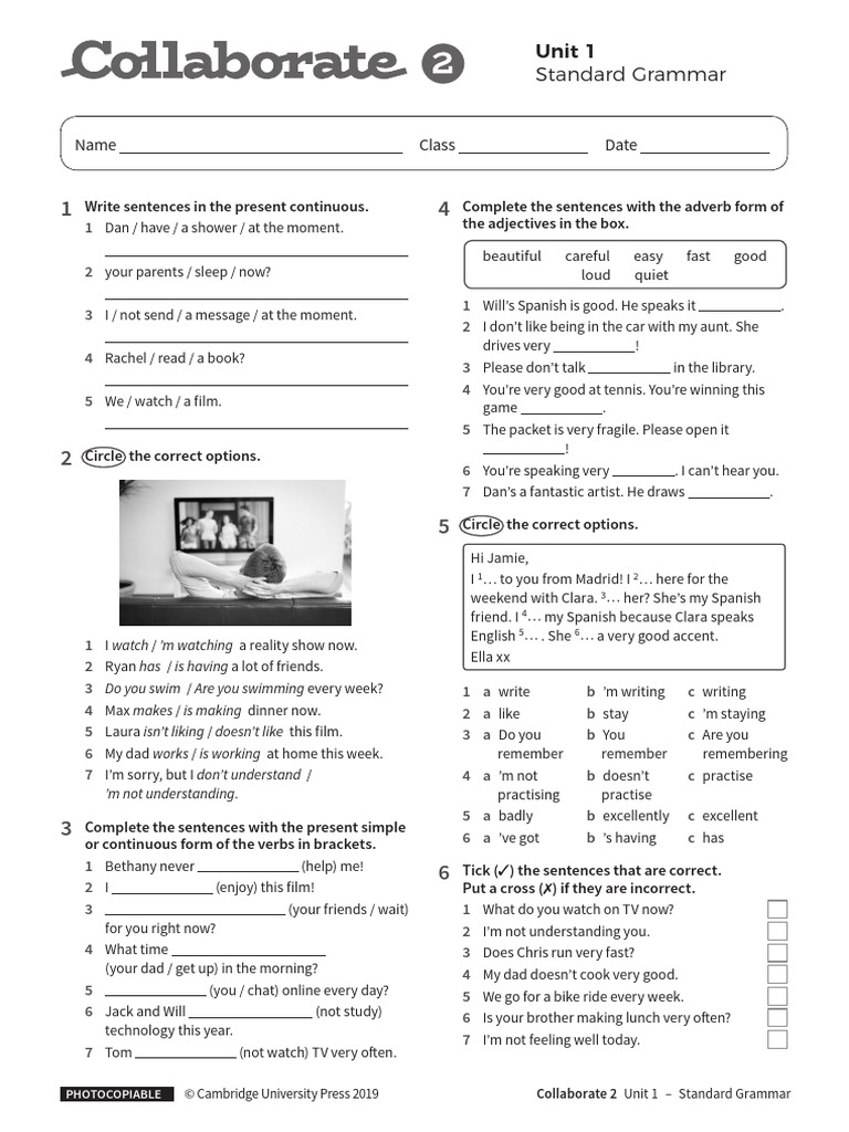 COL - TRB 2 - Standard - Grammar Unit 1 - Without Answers | PDF | Linguistics | Language Families