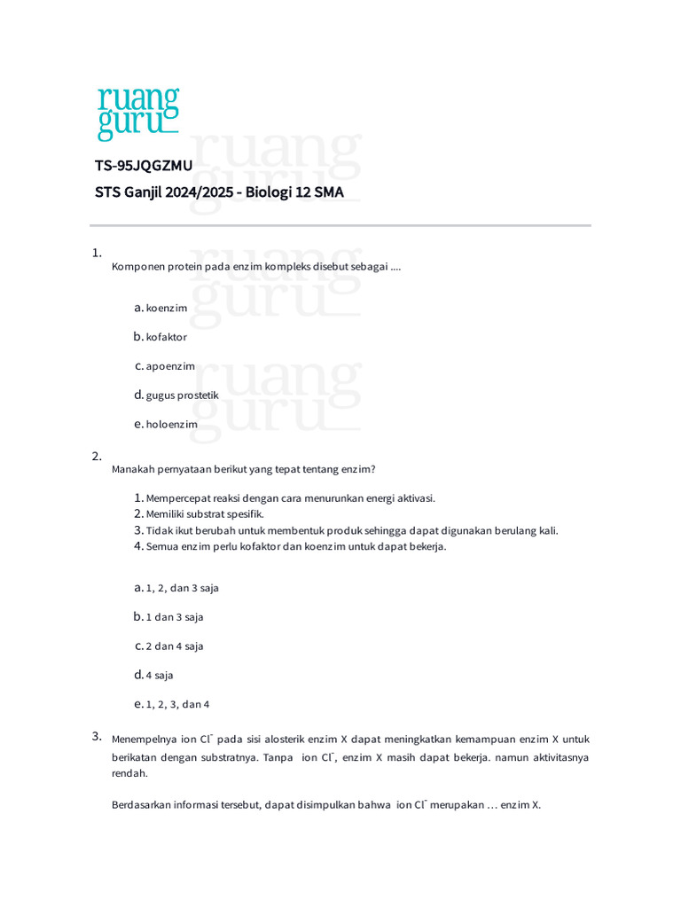 STS Ganjil 2024 - 2025 - Biologi 12 SMA | PDF | Sains & Matematika