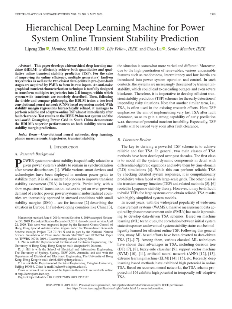 Hierarchical Deep Learning Machine For Power System Online Transient Stability Prediction | PDF ...