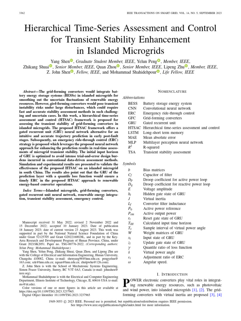 Hierarchical Time-Series Assessment and Control For Transient Stability Enhancement in Islanded ...