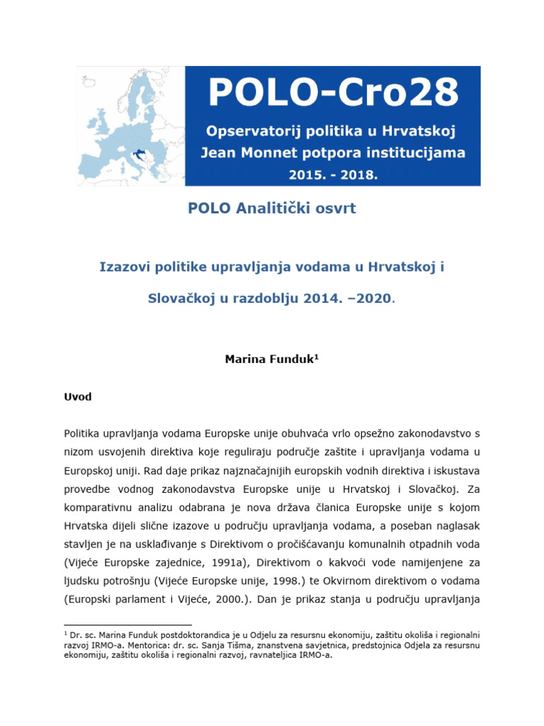 Izazovi Politike Upravljanja Vodama U Hrvatskoj I Slovačkoj U Razdoblju 2014. 2020. | PDF