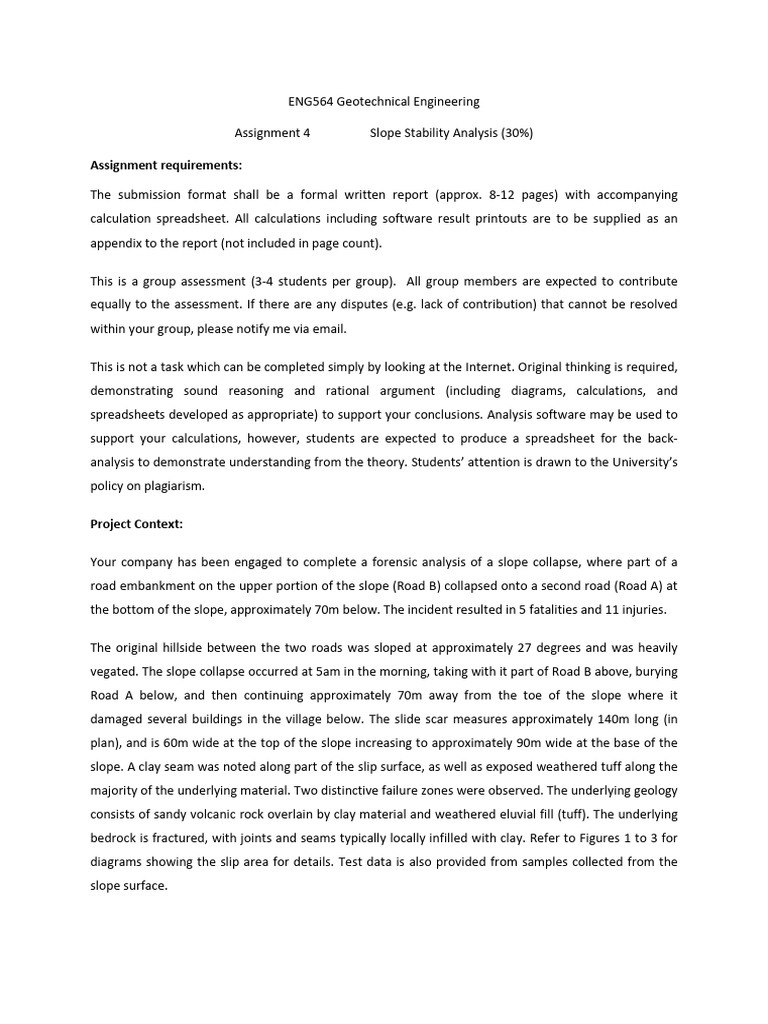 ENG564 Assignment 4 Slope Stability Analysis S224 | PDF | Landslide | Soil Mechanics