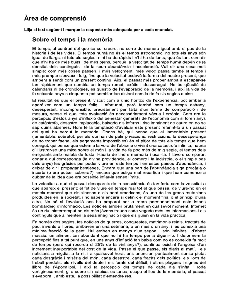 Comprensió Lectora. JQCV. 2015. C2 | PDF