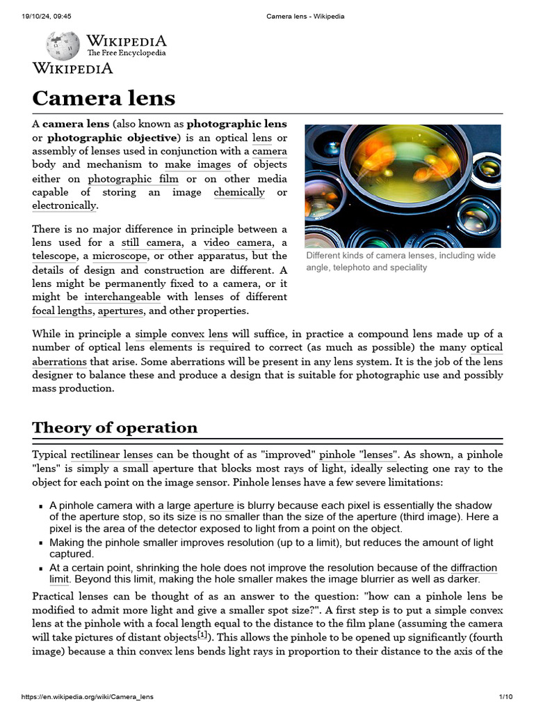Camera lens - Wikipedia | PDF | Camera Lens | Aperture