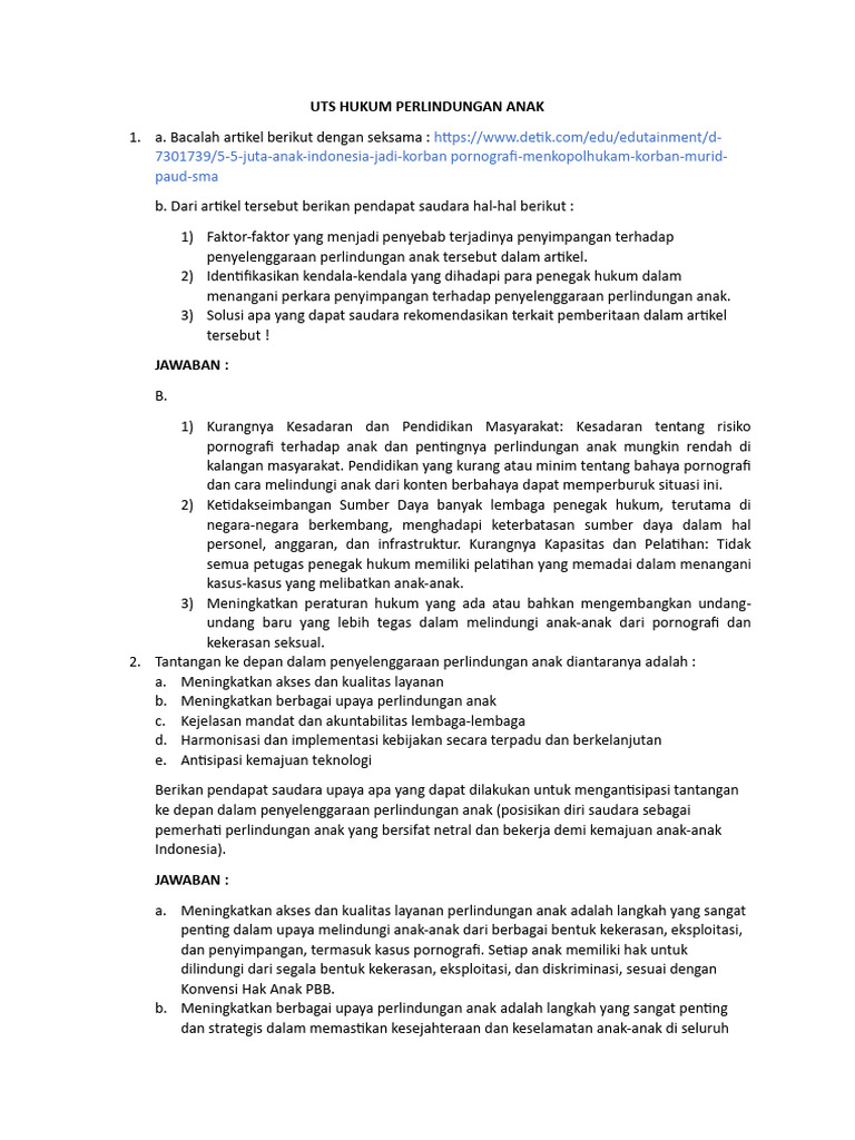 UTS HUKUM PERLINDUNGAN ANAK | PDF