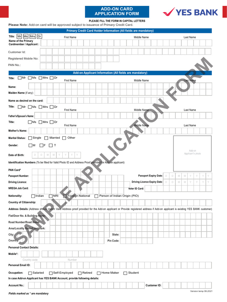 Add On Cards Application Form | PDF