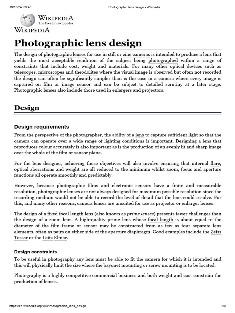 Photographic Lens Design - Wikipedia | PDF | Camera Lens | Aperture