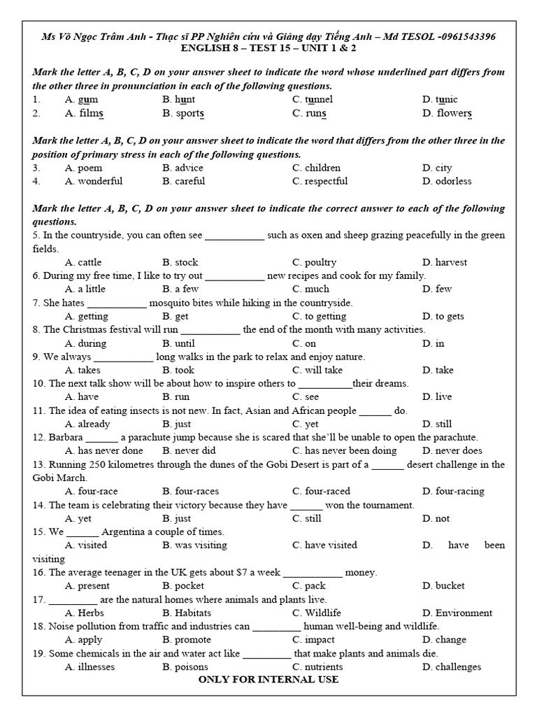Eng8 U1 - U2 - T15 (HS) - Form 40 Câu | PDF | Natural Disasters | Physical Geography
