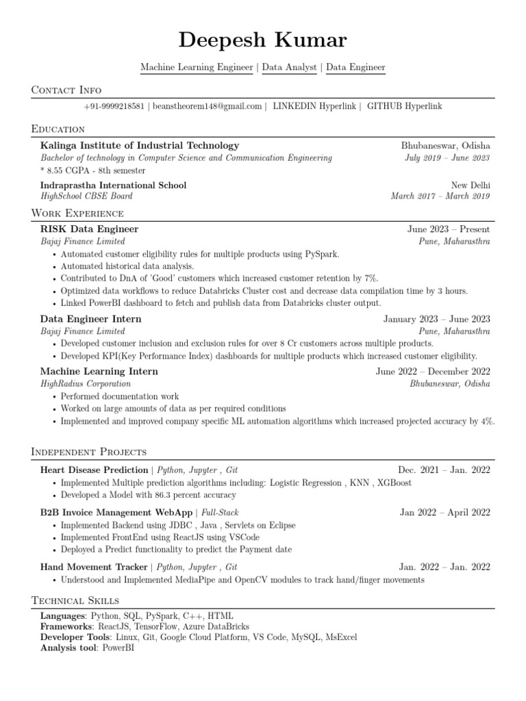 Deepesh Kumar Resume | PDF | Apache Spark | Machine Learning