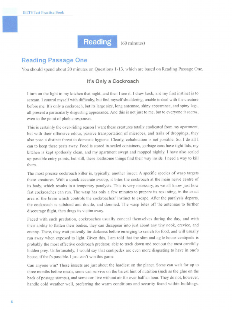 Reading - It Is Only A Cockroach ) | PDF