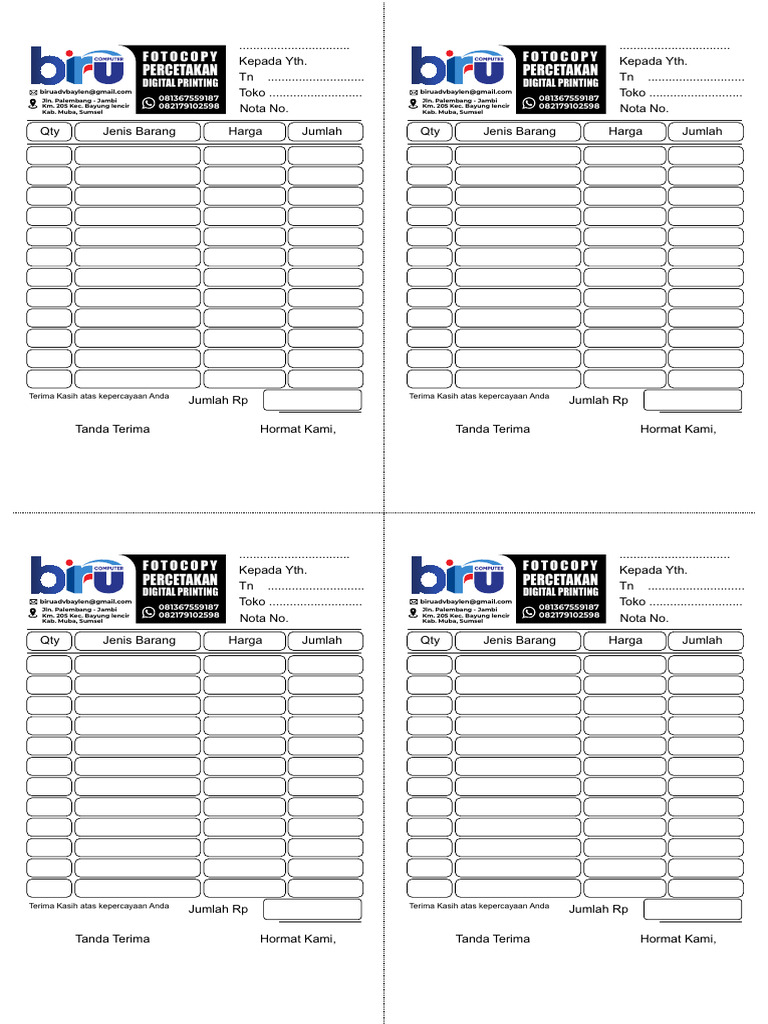 Nota Belanja Digital Printing Palembang | PDF