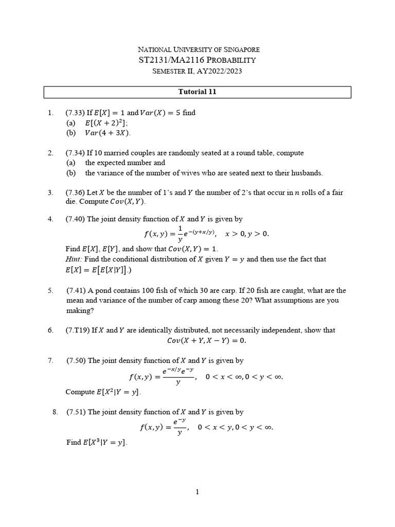 ST2131 22S2 Tutorial 11 | PDF | Probability Density Function | Measure ...