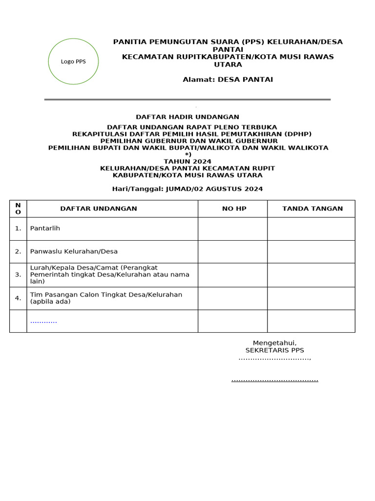 01 Draft Daftar Hadir PPS - PPK | PDF