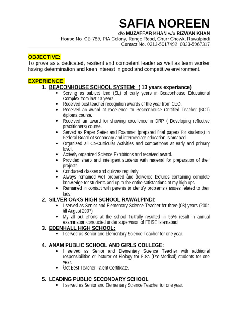 CV Safia Noreen (1) | PDF | Islamabad | World Politics
