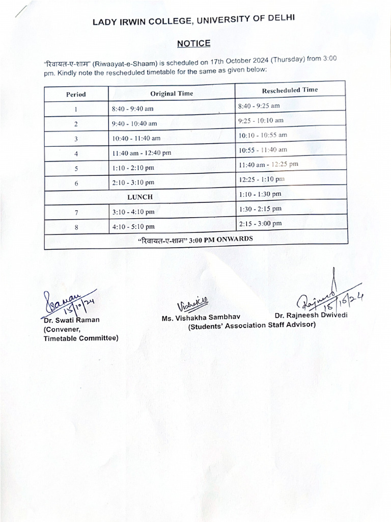 Rescheduled Classes Notice - 17.10.24 | PDF