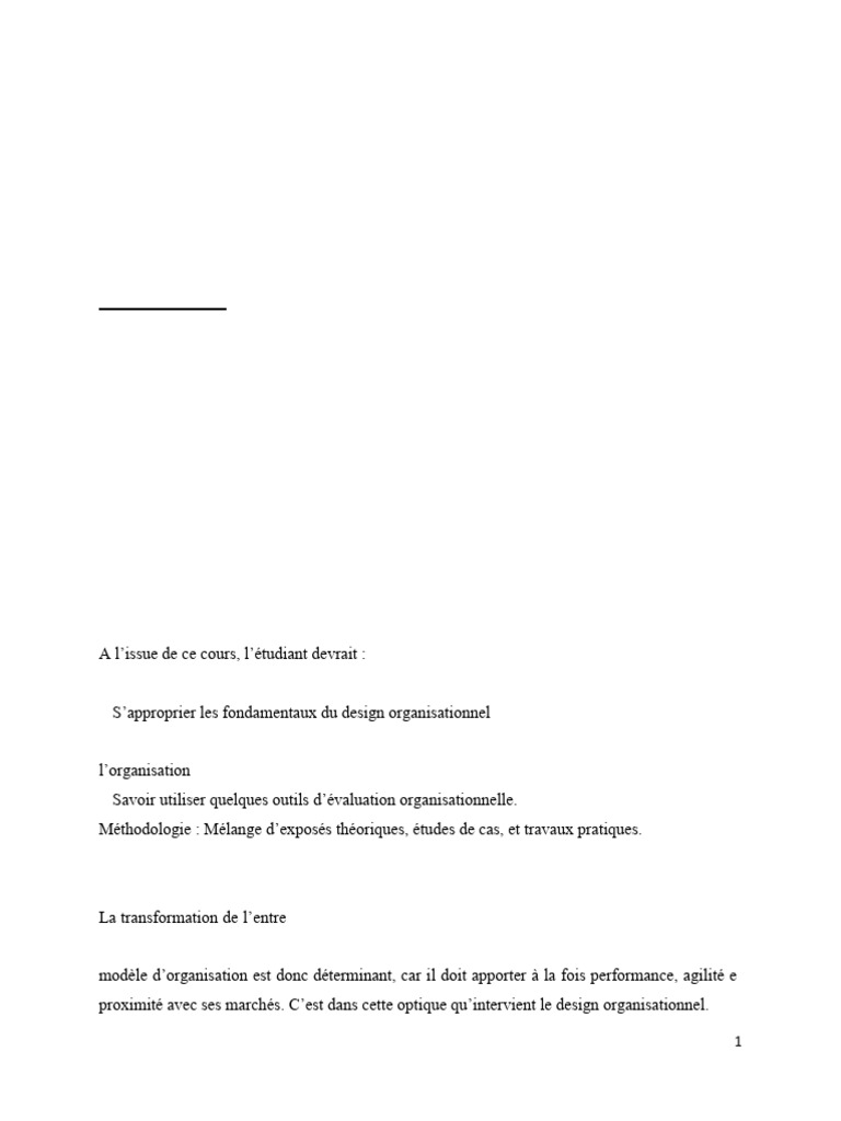 Cours de Design Organisationnel Master 1 | PDF | Business | Compétence ...